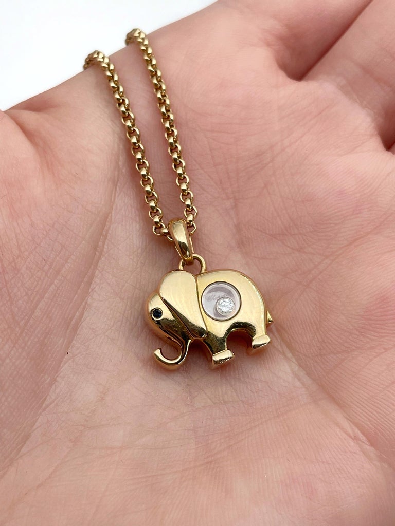 Chopard 18 Karat Gold Diamond Sapphire Happy Elephant Necklace at 1stDibs