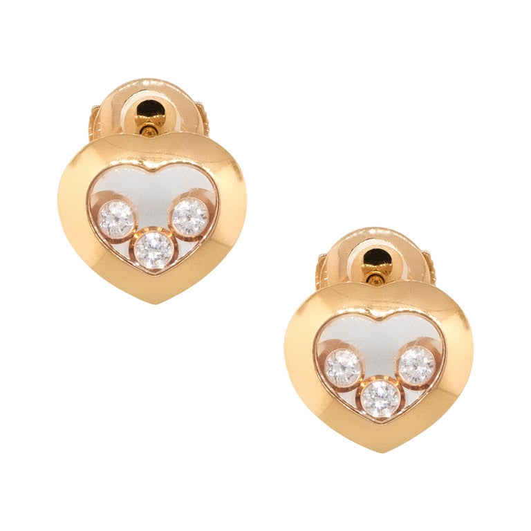 Chopard 18k Rose Gold Happy Diamond Heart Earrings at 1stDibs