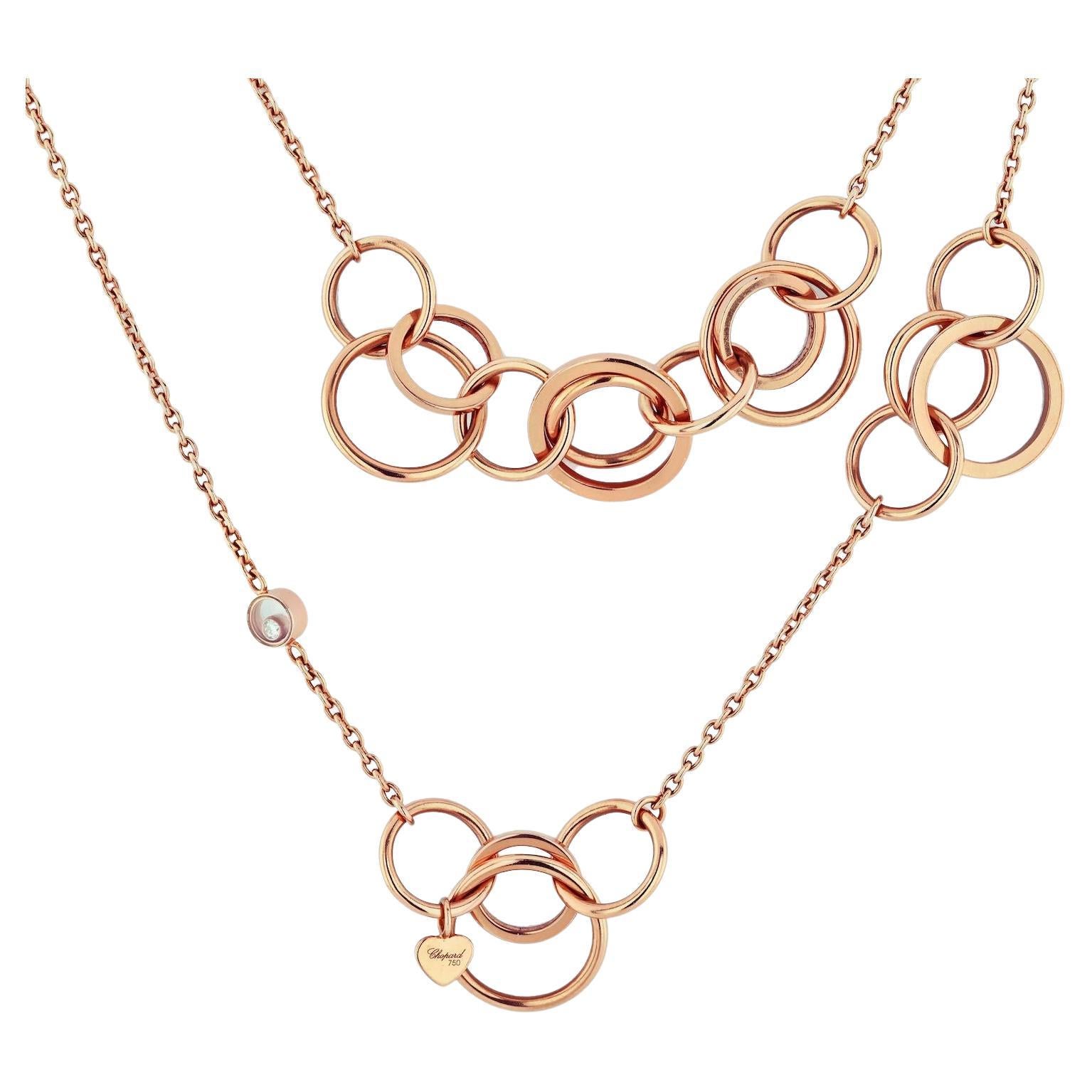 Chopard 18K Rose Gold Happy Diamonds Necklace For Sale at 1stDibs