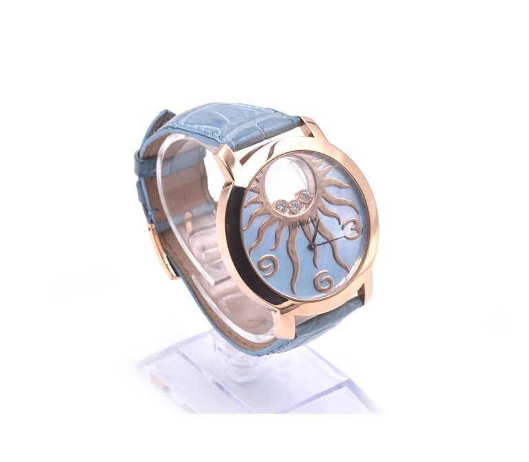 Chopard 18k Rose Gold Happy Sun with Blue Mop Dial Watch Ref ...