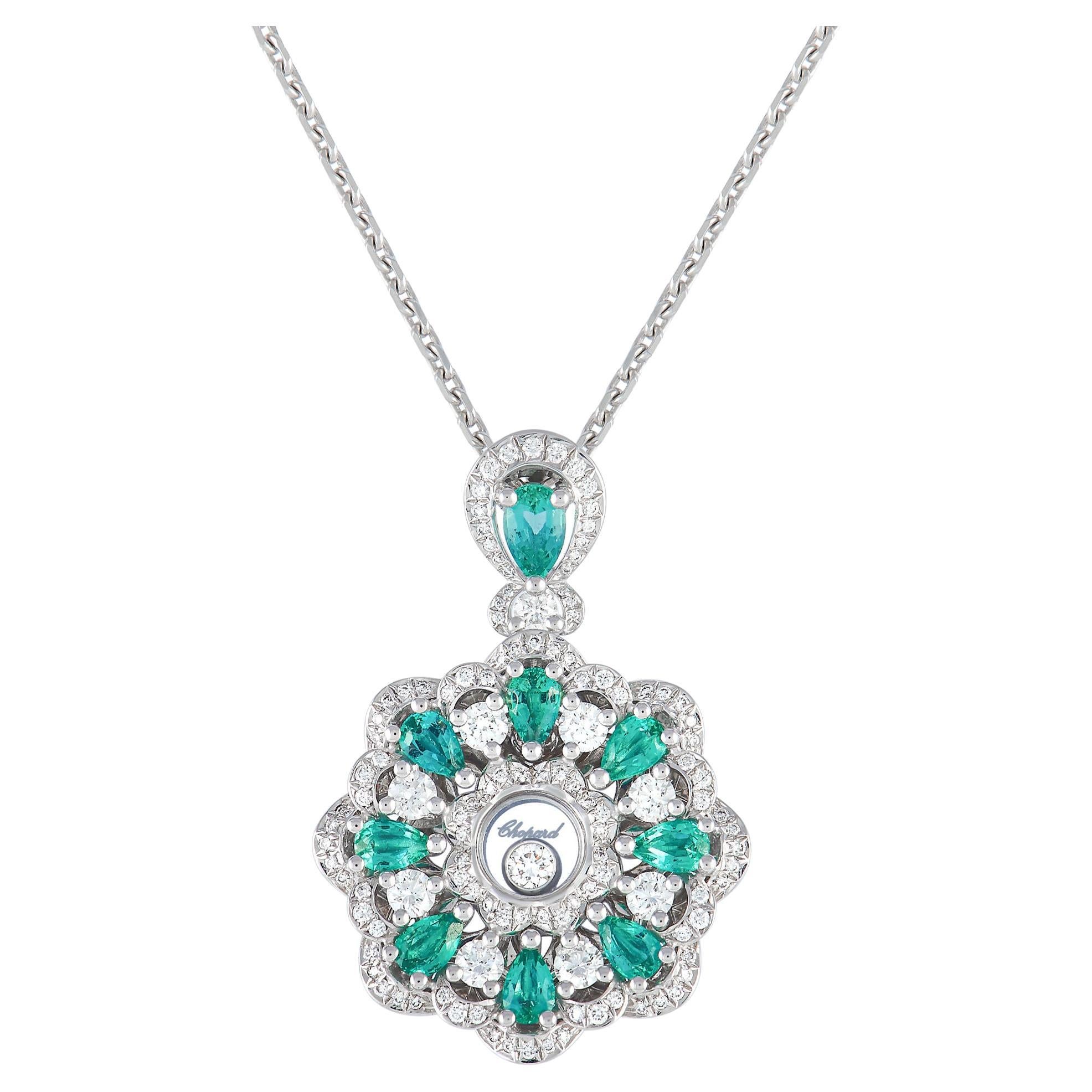 Chopard 18K White Gold 0.95 Ct Diamond and Emerald Necklace For Sale at ...