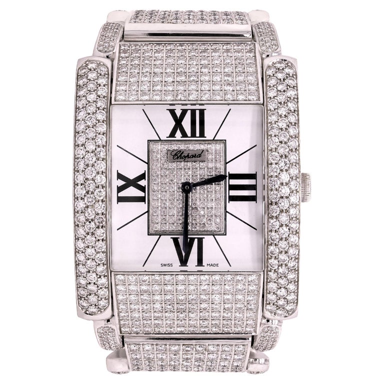 Chopard 18K White Gold All Diamond Set Large Face Quartz Wristwatch For ...