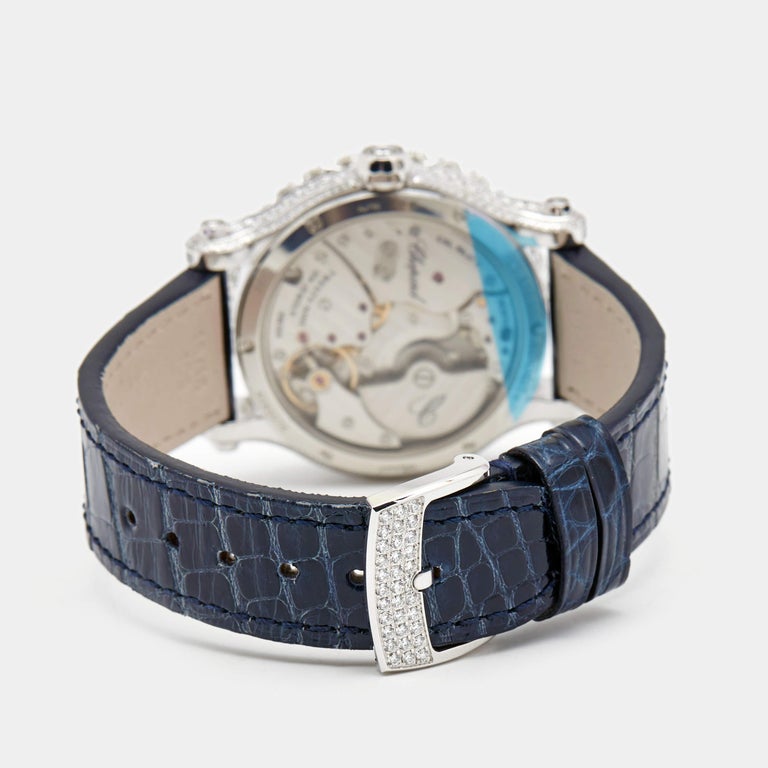 Chopard 18K White Gold Diamond Alligator Leather Women's Wristwatch 36 ...