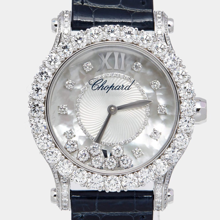Chopard 18K White Gold Diamond Alligator Leather Women's Wristwatch 36 ...