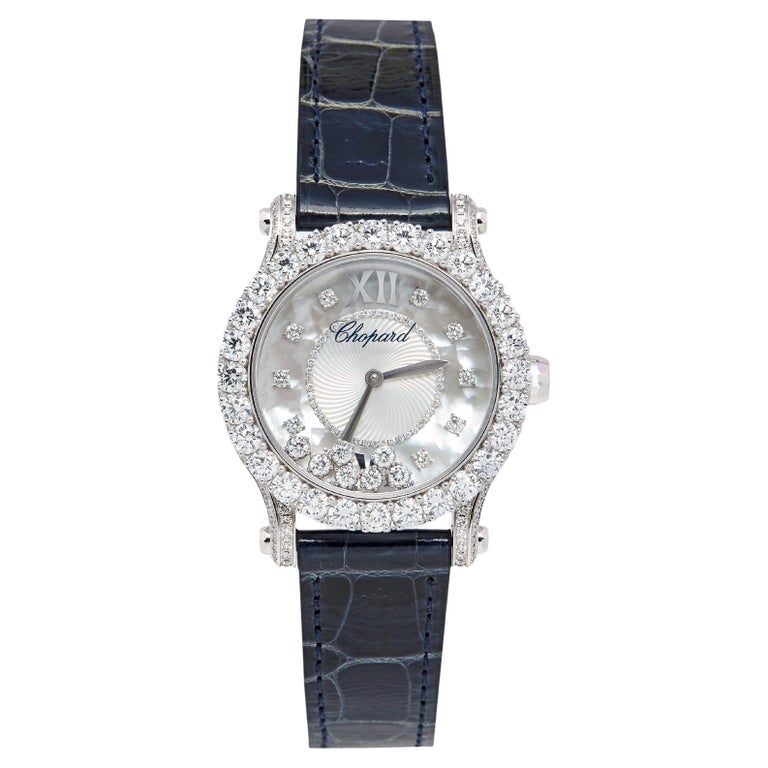 Chopard 18K White Gold Diamond Alligator Leather Women's Wristwatch 36 ...