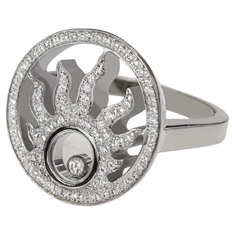 Chopard 18K White Gold Floating Happy Sun Fire Diamond Pave Ring For ...