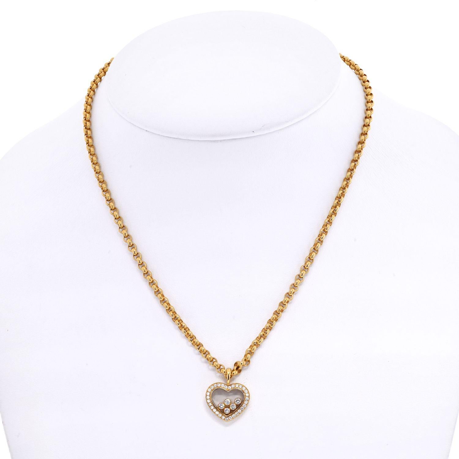 Chopard 18K Yellow Gold 5 Floating Diamond Heart Necklace at 1stDibs