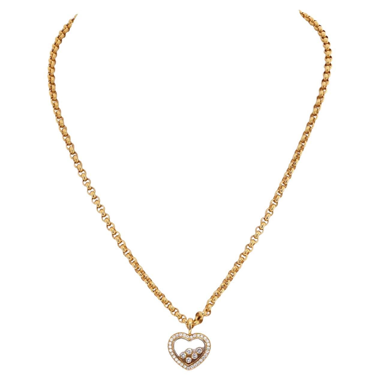 Chopard 18K Yellow Gold 5 Floating Diamond Heart Necklace at 1stDibs
