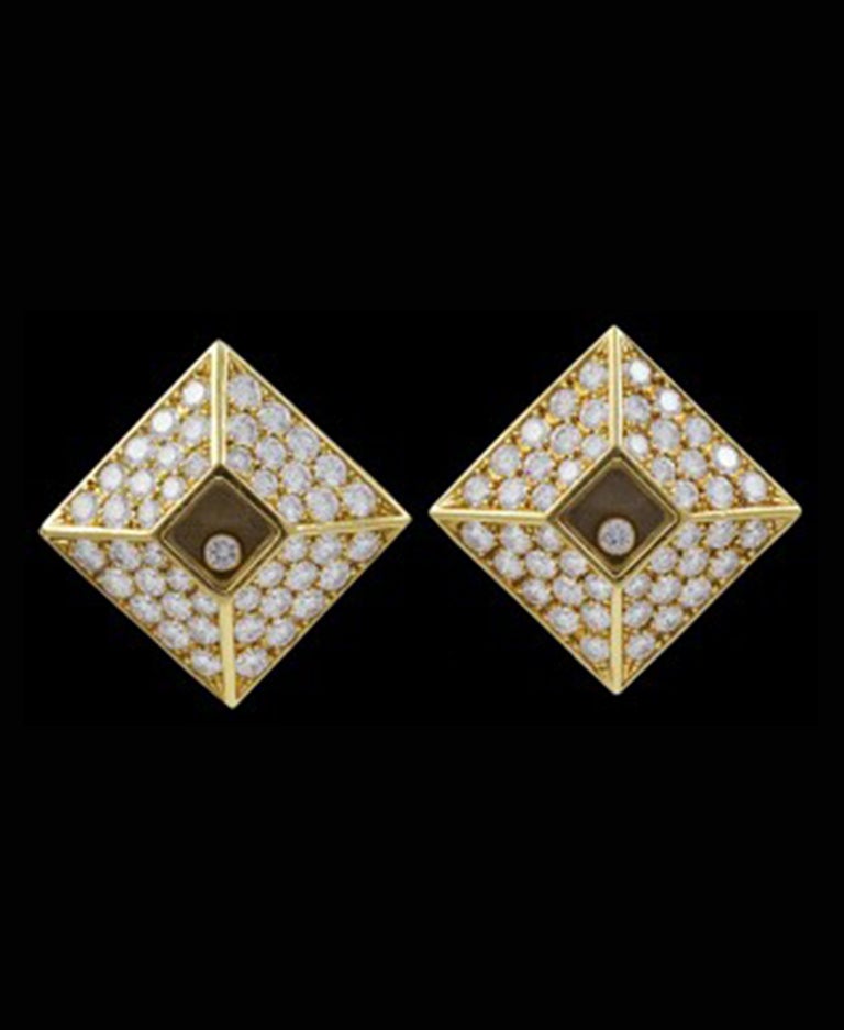 Chopard, 18 Karat Gold Happy Diamonds Clip Earrings Women 98 Pieces ...