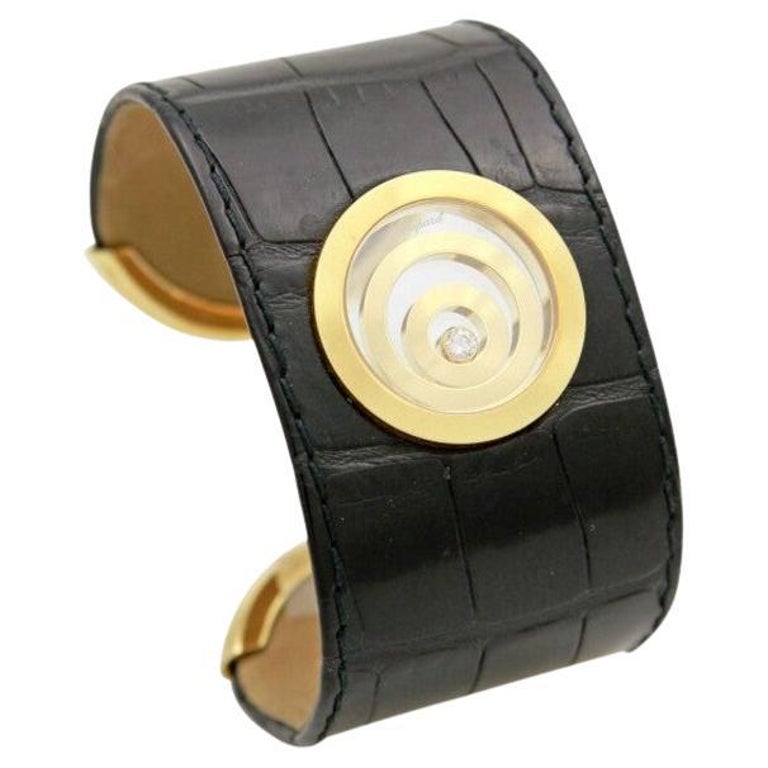 Chopard Armspange Model 'Happy Spirit' in Gold 18k, with Black Leather ...