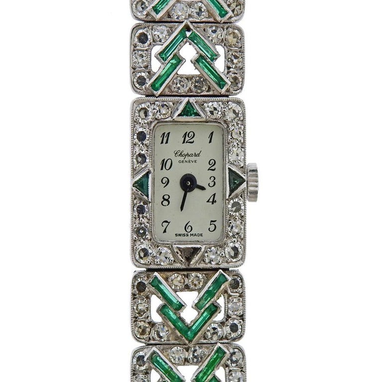 Chopard Art Deco Gold Diamond Emerald Watch For Sale at 1stDibs