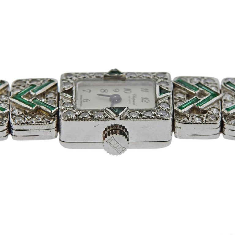 Chopard Art Deco Gold Diamond Emerald Watch For Sale at 1stDibs