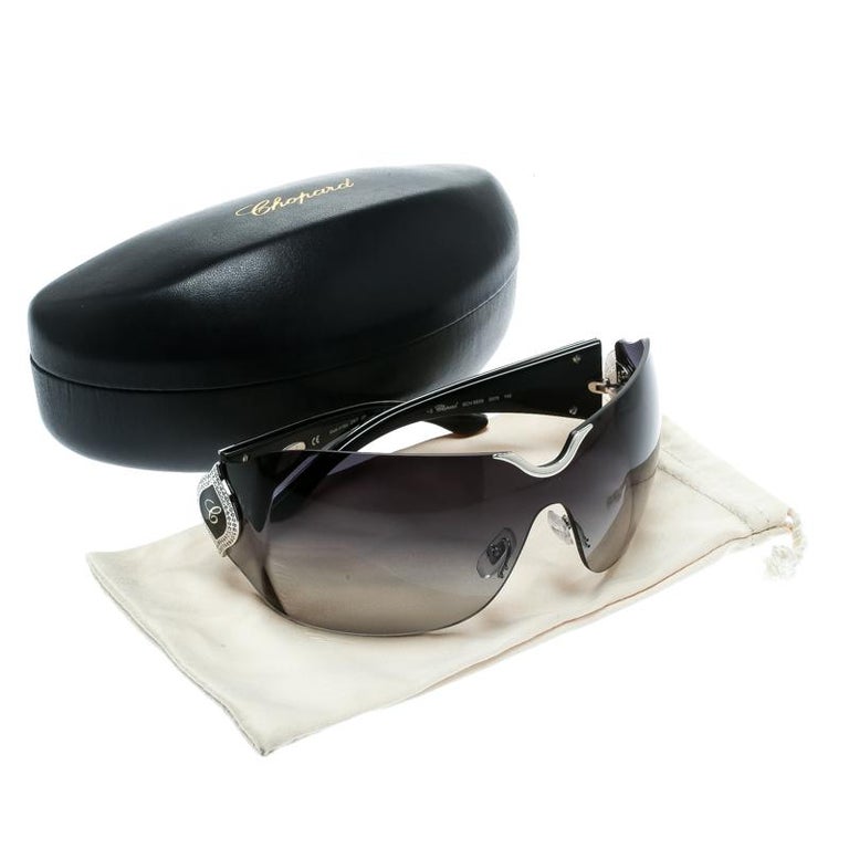 Chopard Black/Black Gradient SCH 883S Crystal Embellished Shield Sunglasses For Sale at 1stDibs
