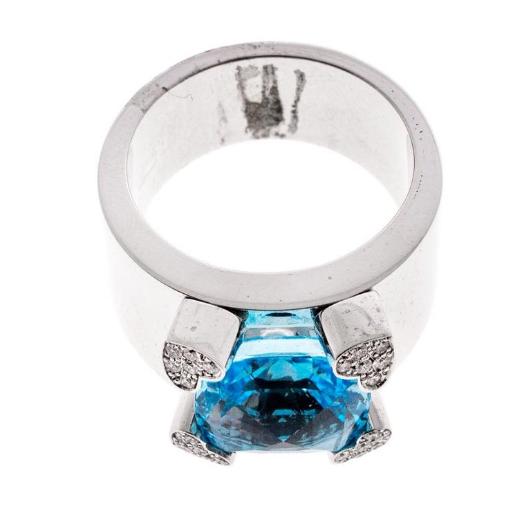 Chopard Blue Topaz and Diamond 18k White Gold Ring Size 54.5 For Sale ...