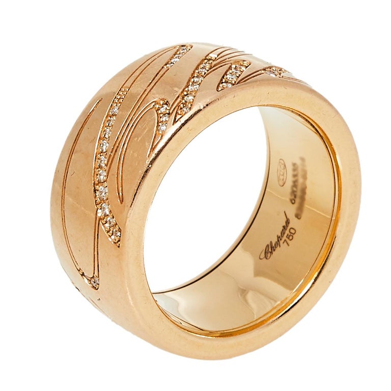 Chopard Chopardissimo Diamond 18K Rose Gold Rolling Band Ring Size 57 ...