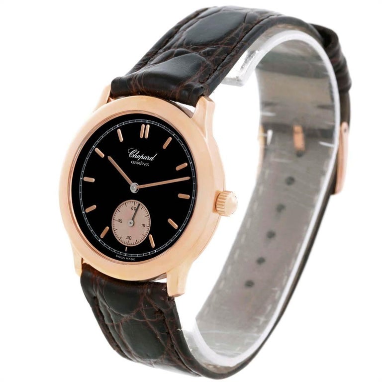 Chopard Classique Rose Gold Black Dial Brown Strap Men's Watch 16-1168 ...