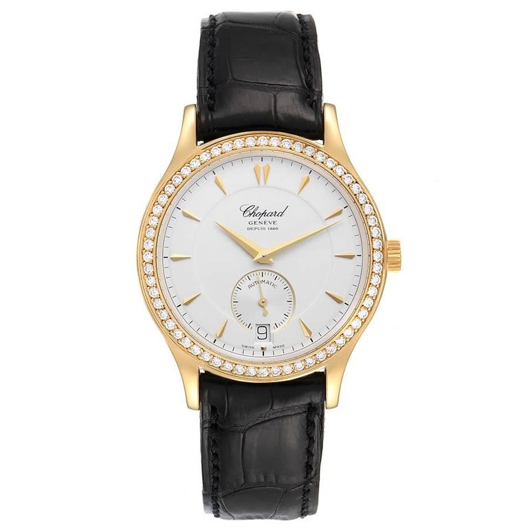 Chopard Classique Yellow Gold Silver Dial Diamond Mens Watch 1860 For ...