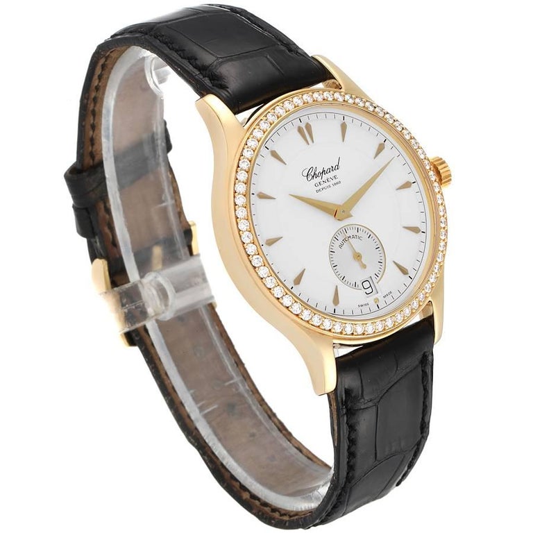 Chopard Classique Yellow Gold Silver Dial Diamond Mens Watch 1860 For ...