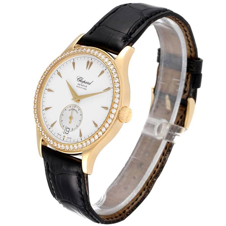 Chopard Classique Yellow Gold Silver Dial Diamond Mens Watch 1860 For ...