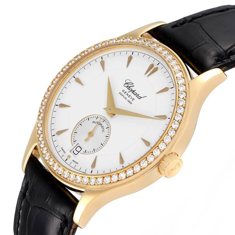 Chopard Classique Yellow Gold Silver Dial Diamond Mens Watch 1860 For ...