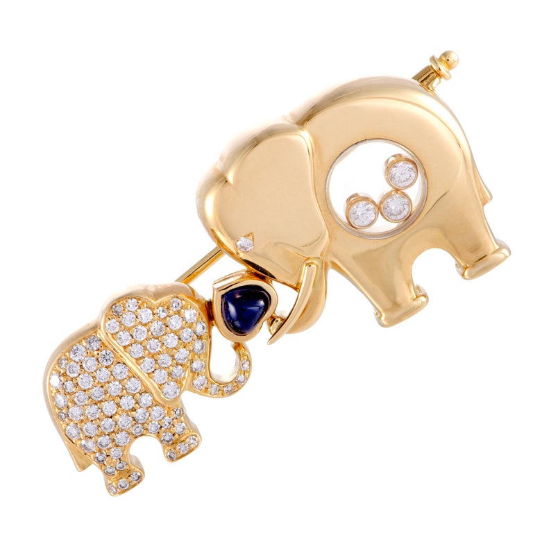 Chopard Diamond and Sapphire Elephants Brooch at 1stDibs