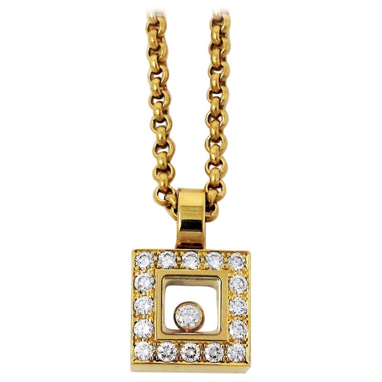 Chopard Floating Happy Diamonds Square Pendant Necklace in 18 Karat ...