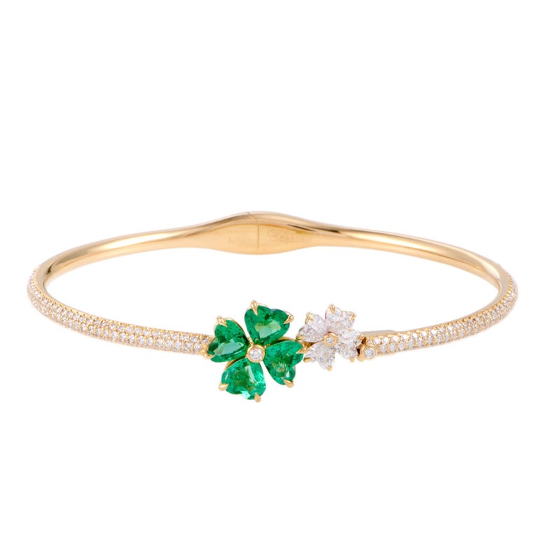 Chopard For You Diamond and Emerald Yellow Gold Two Flowers Bracelet at 1stDibs | chopard for you