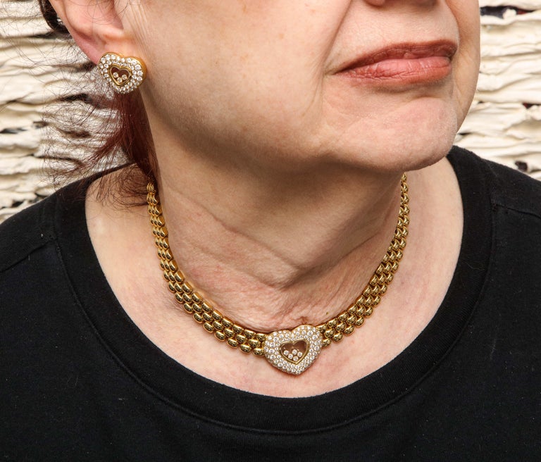 Chopard Geneve Floating Hearts Diamond Yellow Gold Choker and Clip-On ...