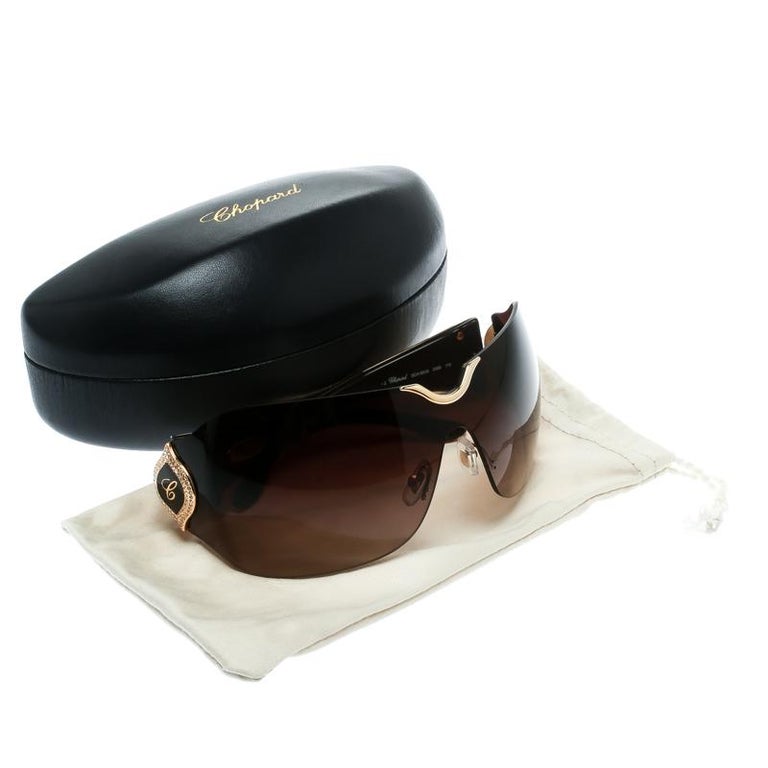 Chopard Gold / Brown Gradient Embossed SCH 883S Crystal Shield Sunglasses For Sale at 1stDibs