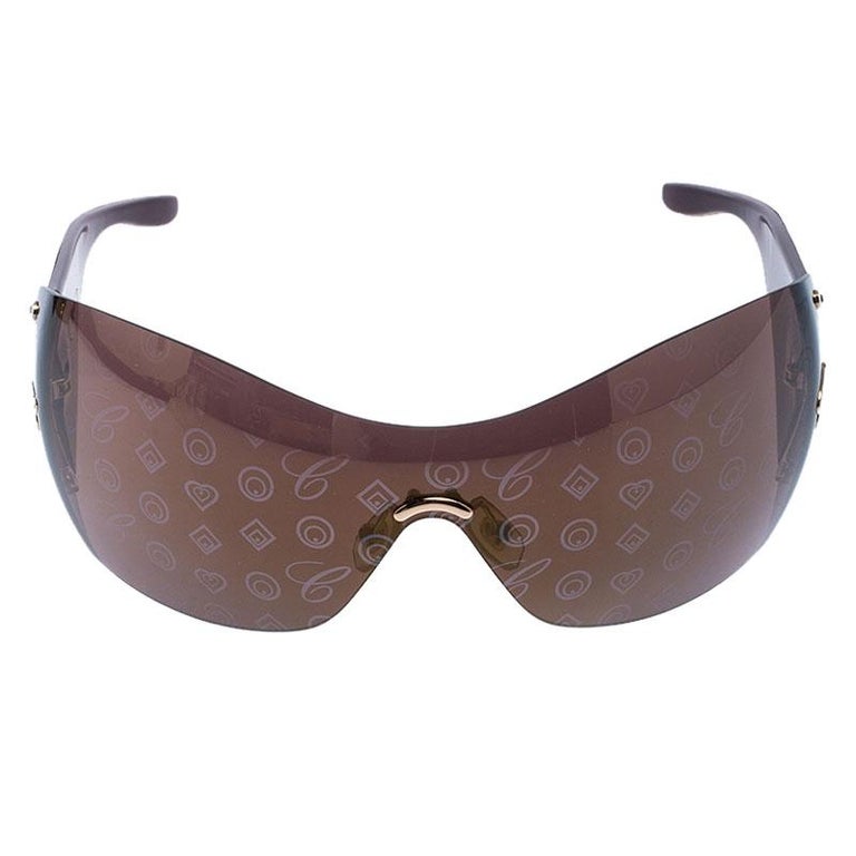 Chopard Gold/Brown Monogram Shield Sunglasses at 1stDibs