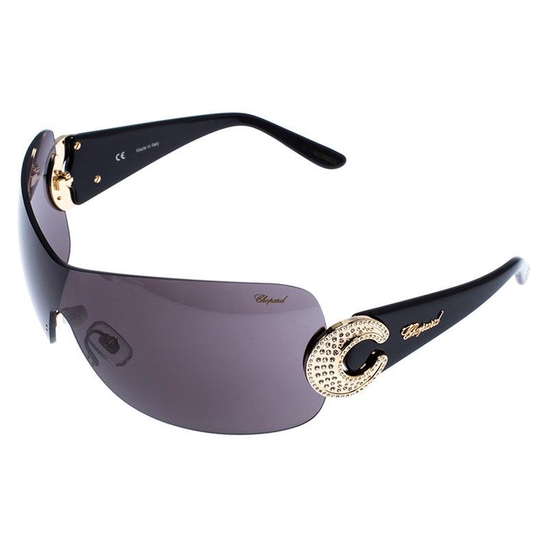 Chopard Grey SCH 939 S Crystal Embellished Shield Sunglasses at 1stDibs
