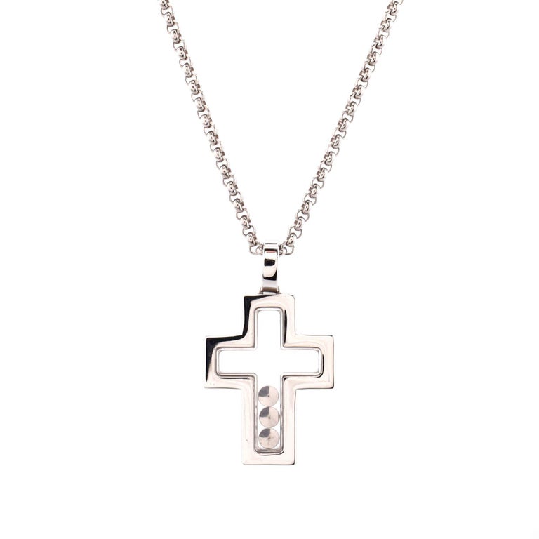 Chopard Happy 3 Diamonds Cross Pendant Necklace 18k White Gold For Sale ...