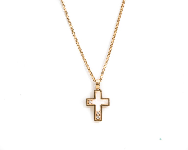 Chopard Happy Diamond 18 Karat Yellow Gold Cross Necklace at 1stDibs ...