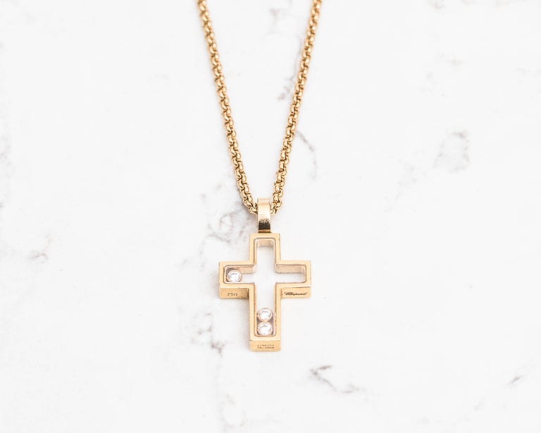 Chopard Happy Diamond 18 Karat Yellow Gold Cross Necklace at 1stDibs ...