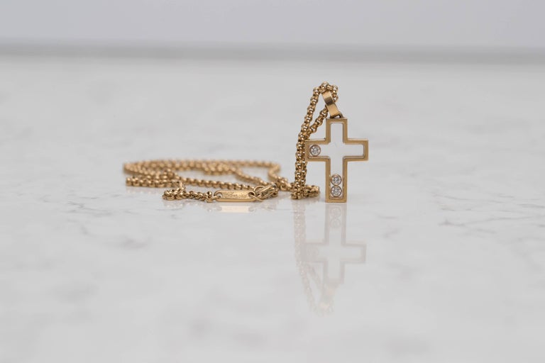Chopard Happy Diamond 18 Karat Yellow Gold Cross Necklace at 1stDibs ...
