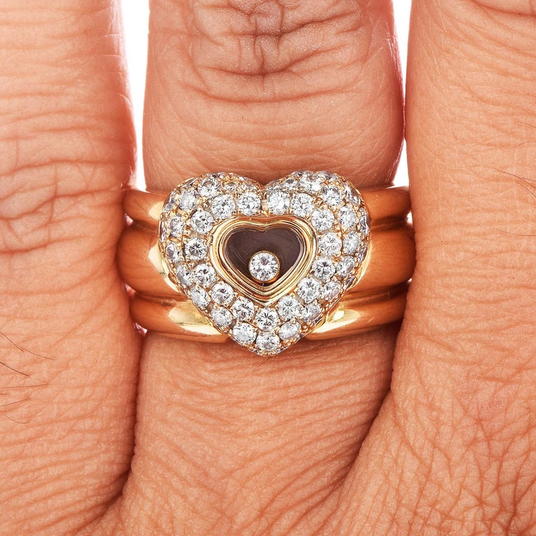 Chopard Happy Diamond 18K Gold Pave Heart Wide Cocktail Ring For Sale ...