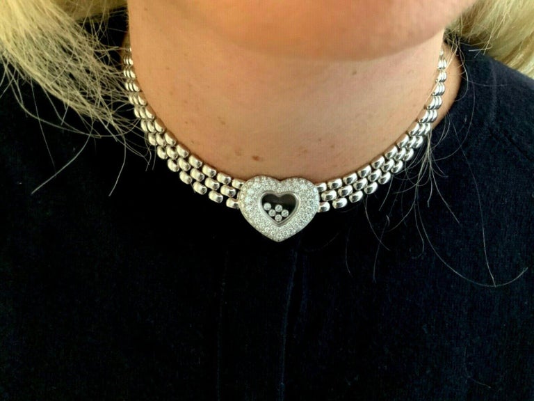 Chopard Happy Diamond 18 Karat White Gold Heart Necklace Choker 2.76 ...