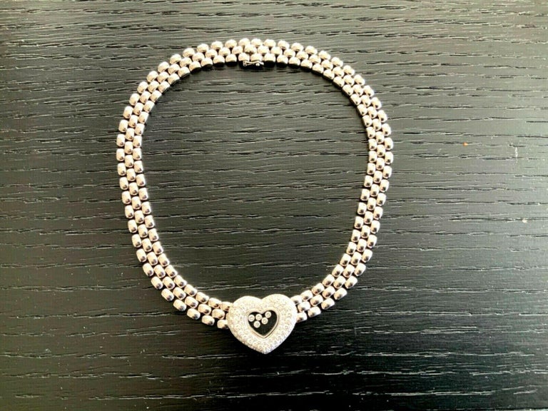 Chopard Happy Diamond 18 Karat White Gold Heart Necklace Choker 2.76 ...