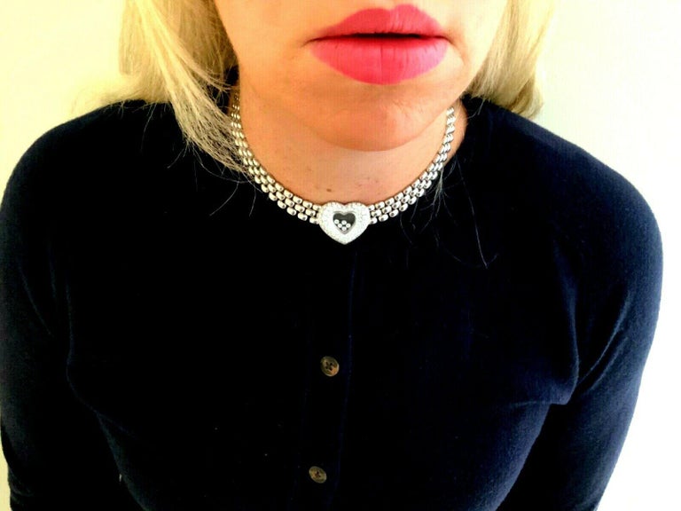 Chopard Happy Diamond 18 Karat White Gold Heart Necklace Choker 2.76 ...