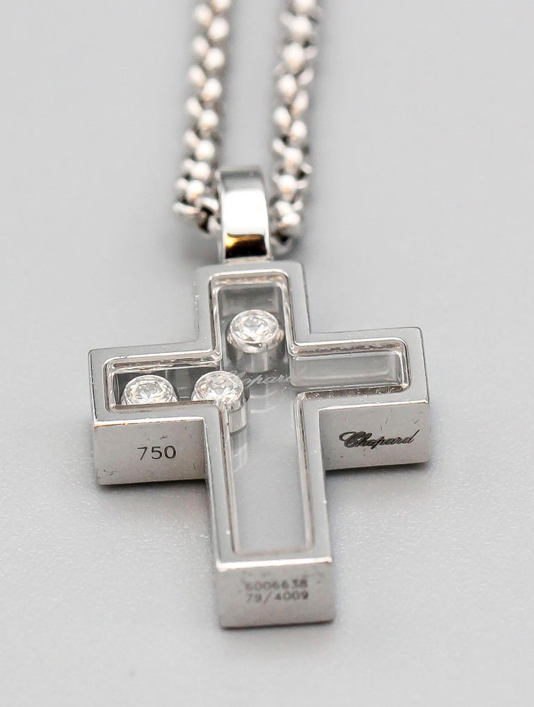 Chopard Happy Diamond and 18 Karat White Gold Cross Pendant Necklace at ...