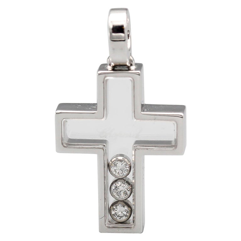 Chopard Happy Diamond and 18 Karat White Gold Cross Pendant at 1stDibs
