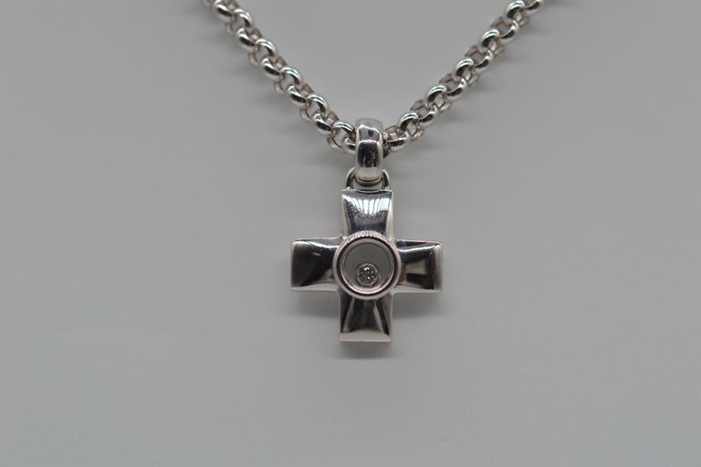 Chopard Happy Diamond Cross Pendant 18K White Gold Unworn For Sale at ...