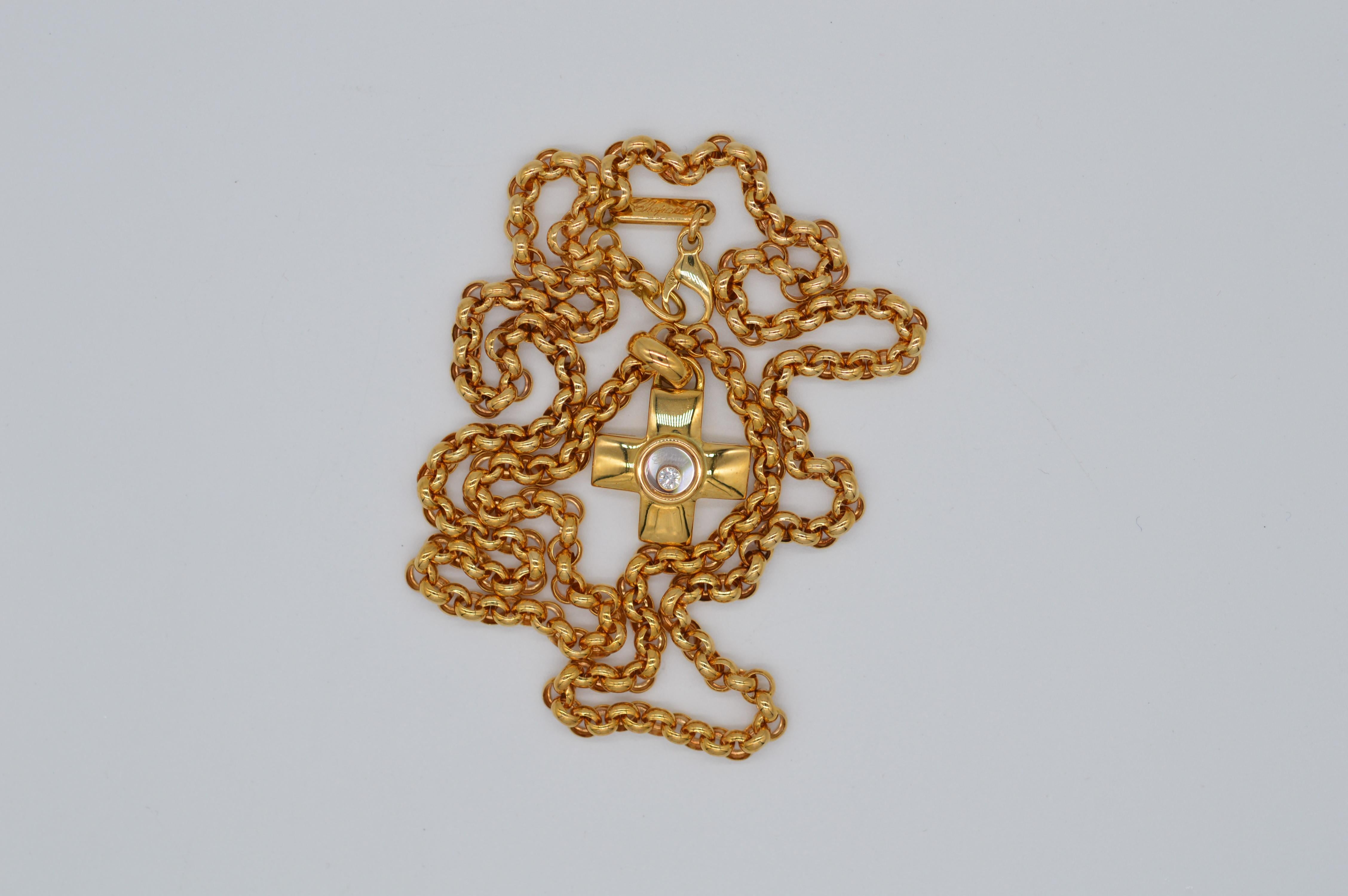Chopard Happy Diamond Cross Pendant 18K Yellow Gold Unworn For Sale at ...