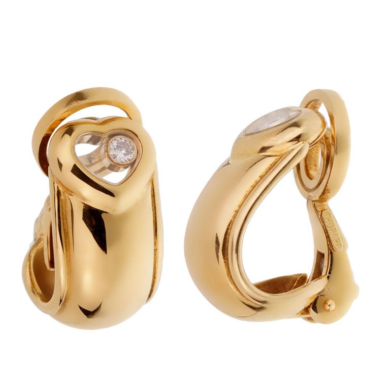 Chopard Happy Diamond Heart Hoop Yellow Gold Earrings at 1stDibs