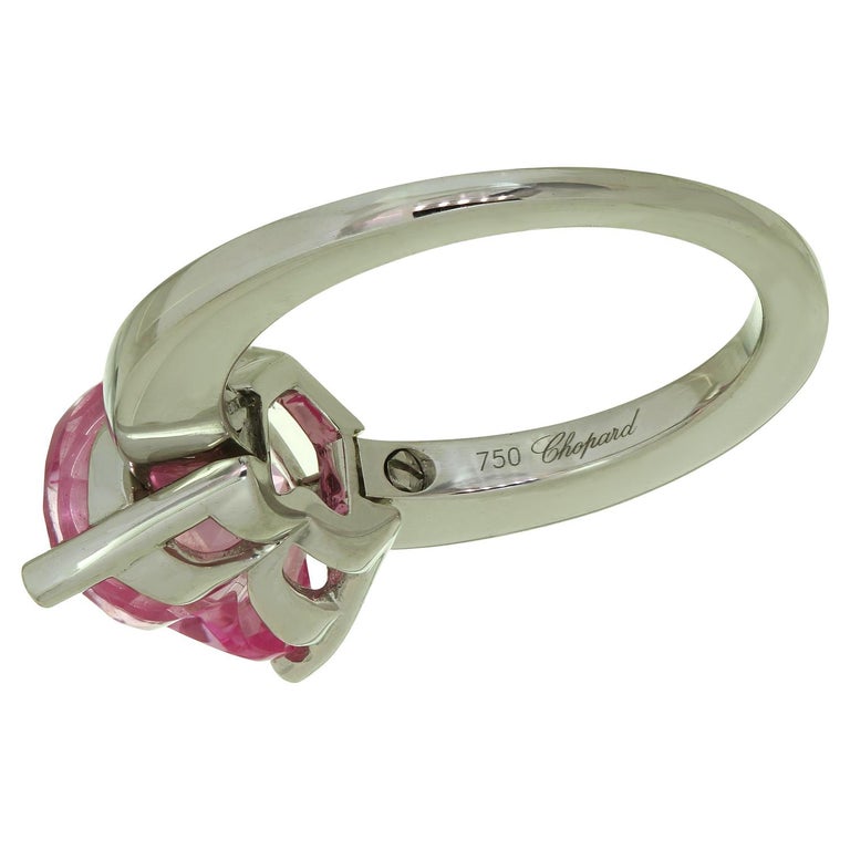 CHOPARD Happy Diamond Heart Pink Quartz 18k White Gold Ring For Sale at ...