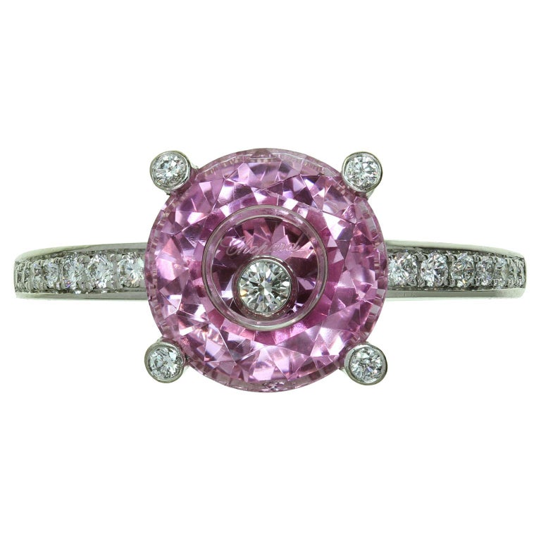 Chopard Happy Diamond Pink Quartz White Gold Ring at 1stDibs