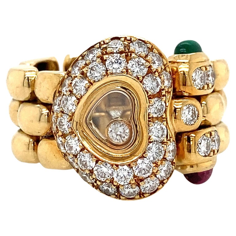 Chopard Happy Diamond Ring 18KY Gold 1.33 Carat Diamonds Emerald and ...
