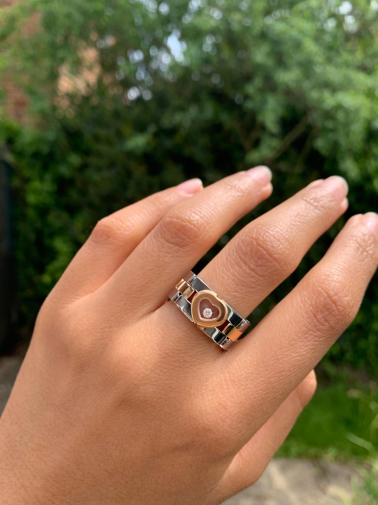 Chopard Happy Diamond Steel and Rose Gold Panther Link Flex Ring at ...