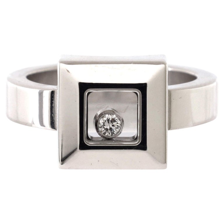 Chopard Happy Diamonds 1 Diamond Square Ring 18k White Gold and Diamond ...