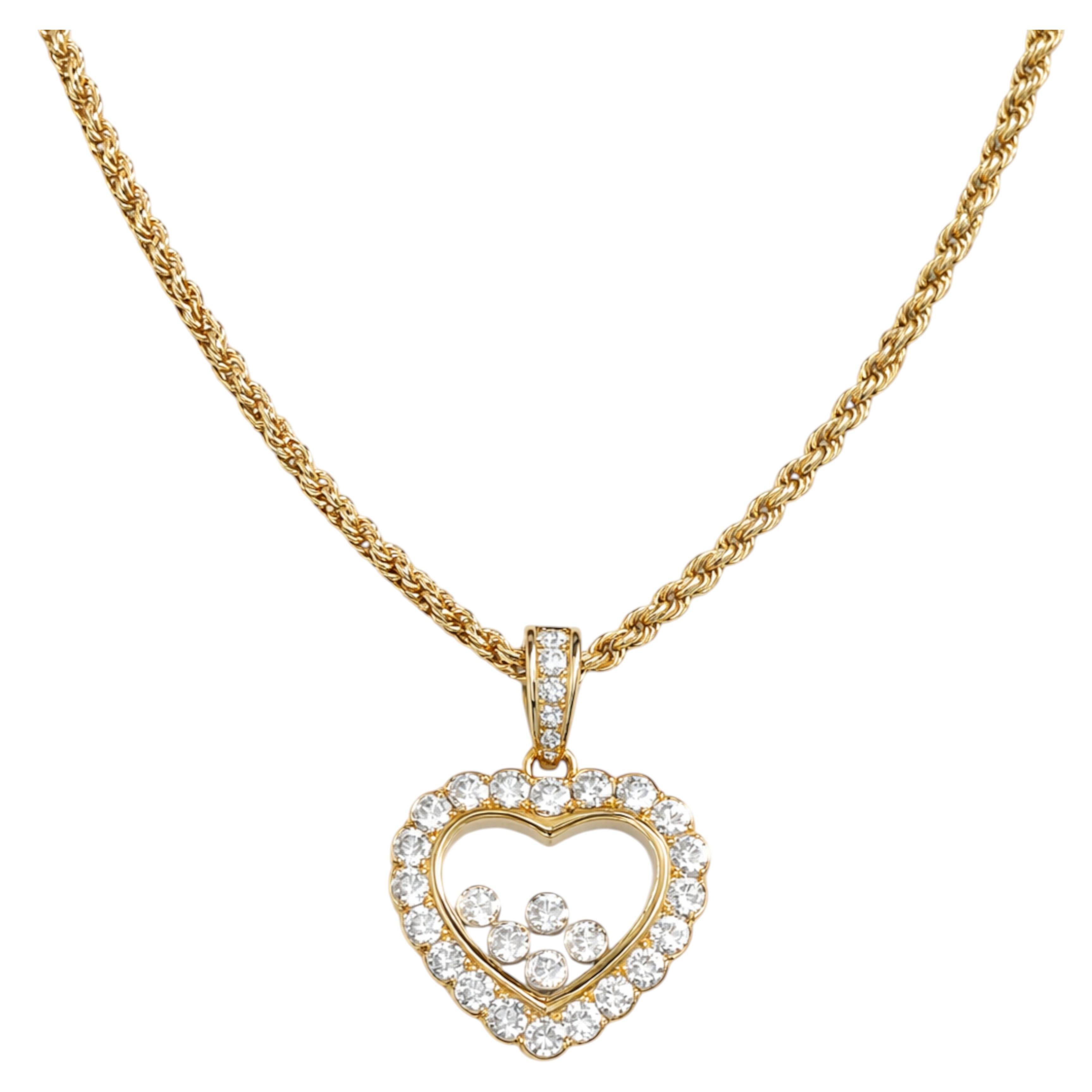 Iconic Chopard Happy Diamond Heart Yellow Gold Drop Pendant Necklace ...